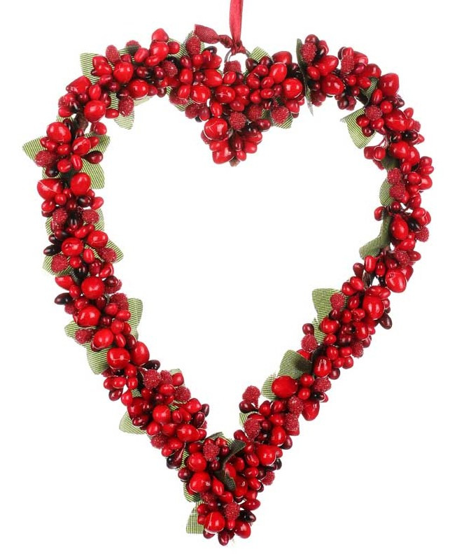 Umělý věnec tvar srdce, červené bobule | ASKO - NÁBYTEK