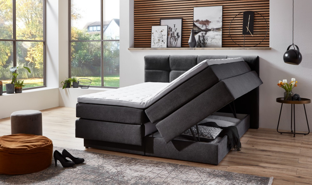 Postel boxspring Portage 160x200 cm, antracitová látka | ASKO - NÁBYTEK