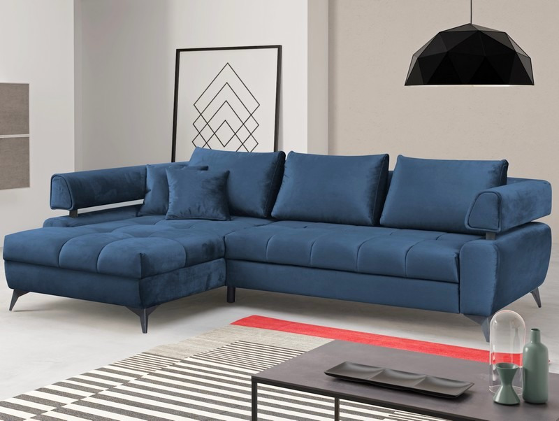 Rohová sedací souprava Paris, modrá látka, levý roh | ASKO - NÁBYTEK