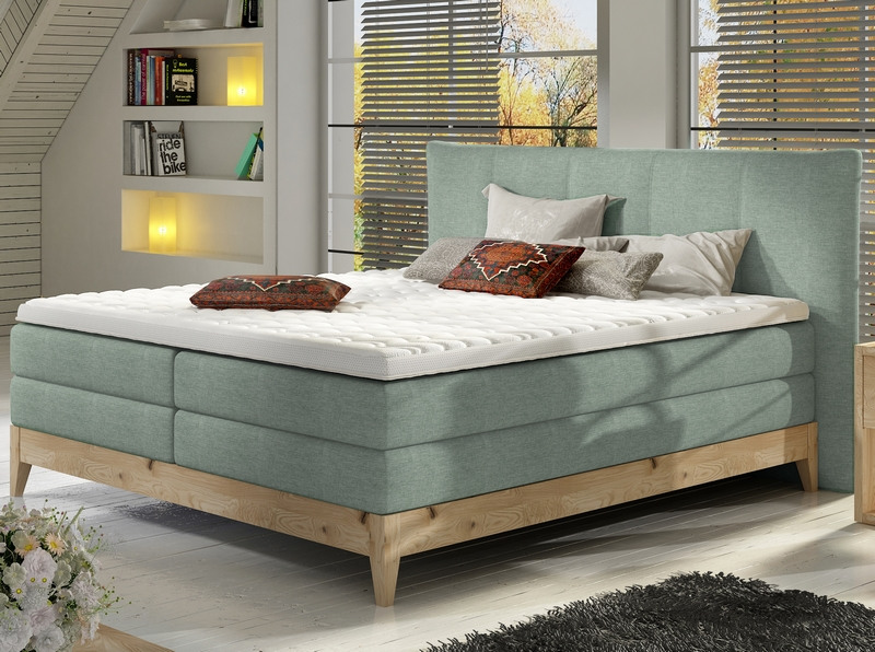 Postel boxspring Forest 180x200 cm, masivní dub/mentolová látka | ASKO ...