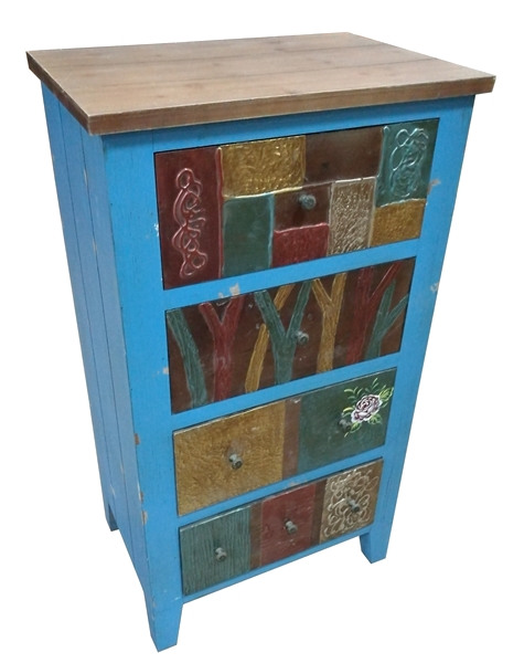 Komoda Vintage, modrá s ozdobnými prvky | ASKO - NÁBYTEK