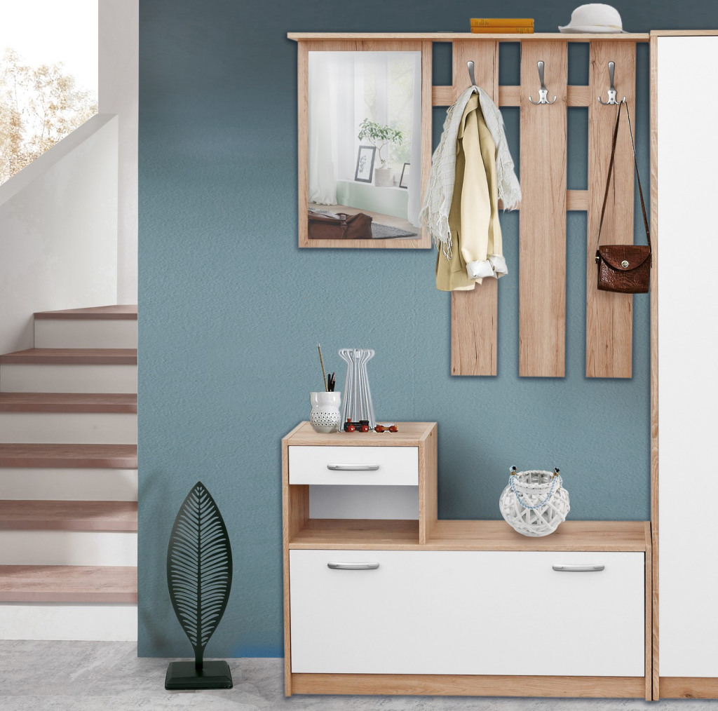Předsíňová stěna Astor, dub/bílá | ASKO - NÁBYTEK