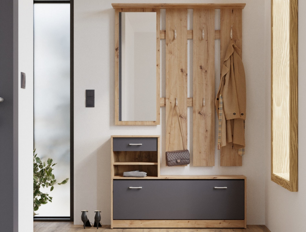 Předsíňová stěna Vincent, dub artisan/antracit | ASKO - NÁBYTEK