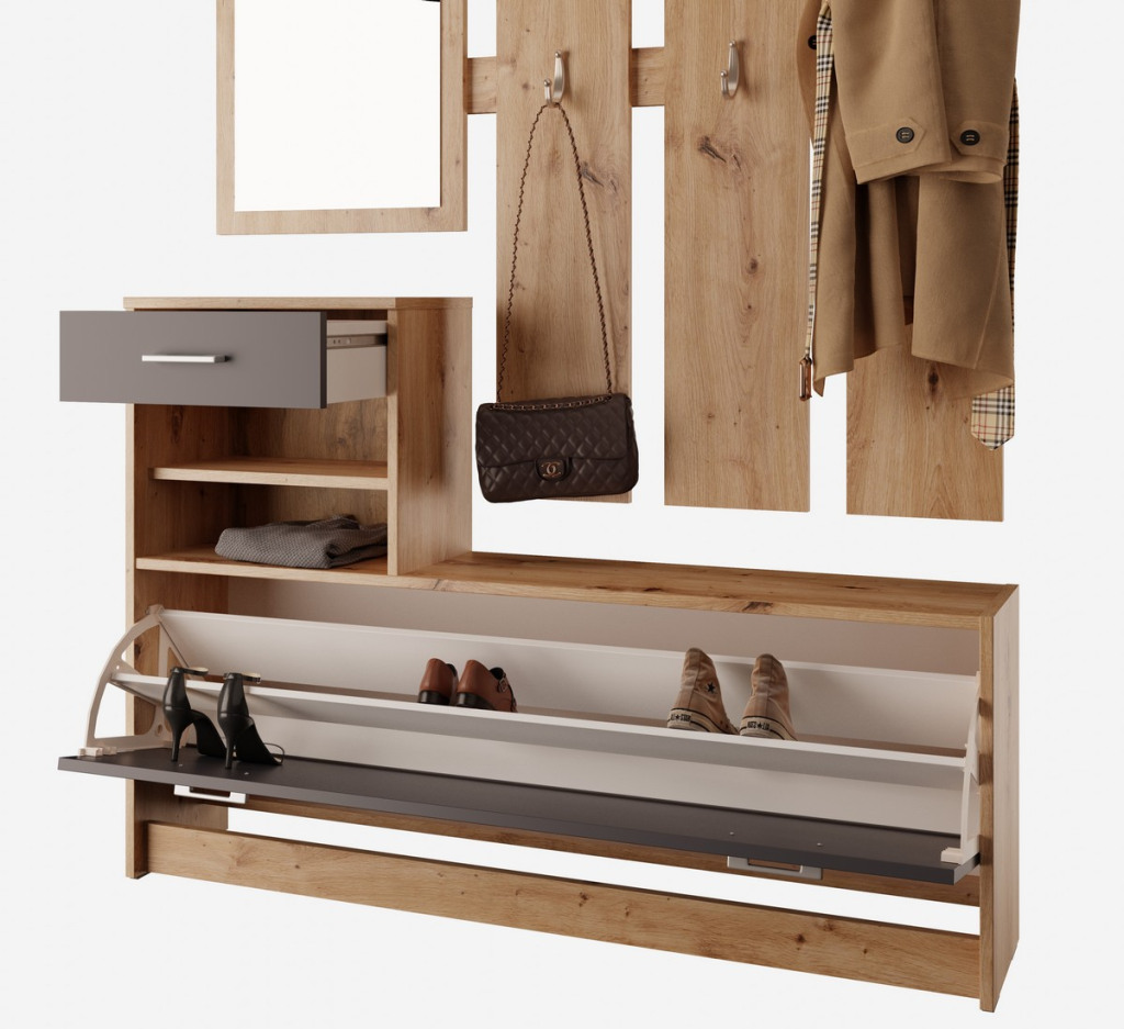 Předsíňová stěna Vincent, dub artisan/antracit | ASKO - NÁBYTEK