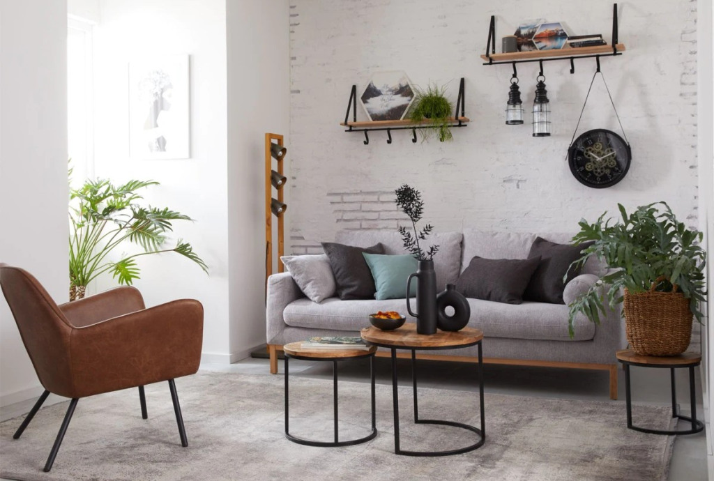 Nástěnná police s háčky Missouri, kov/dřevo | ASKO - NÁBYTEK