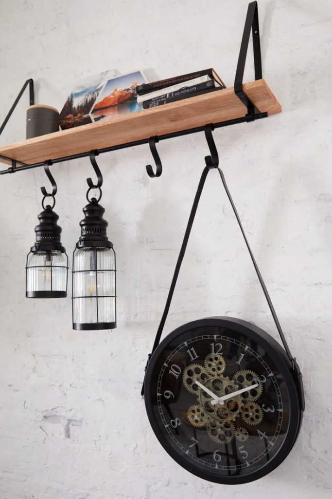 Nástěnná police s háčky Missouri, kov/dřevo | ASKO - NÁBYTEK