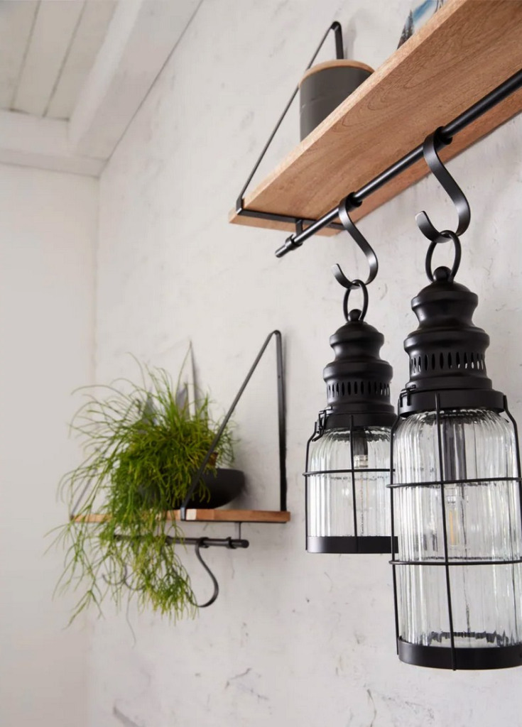 Nástěnná police s háčky Missouri, kov/dřevo | ASKO - NÁBYTEK