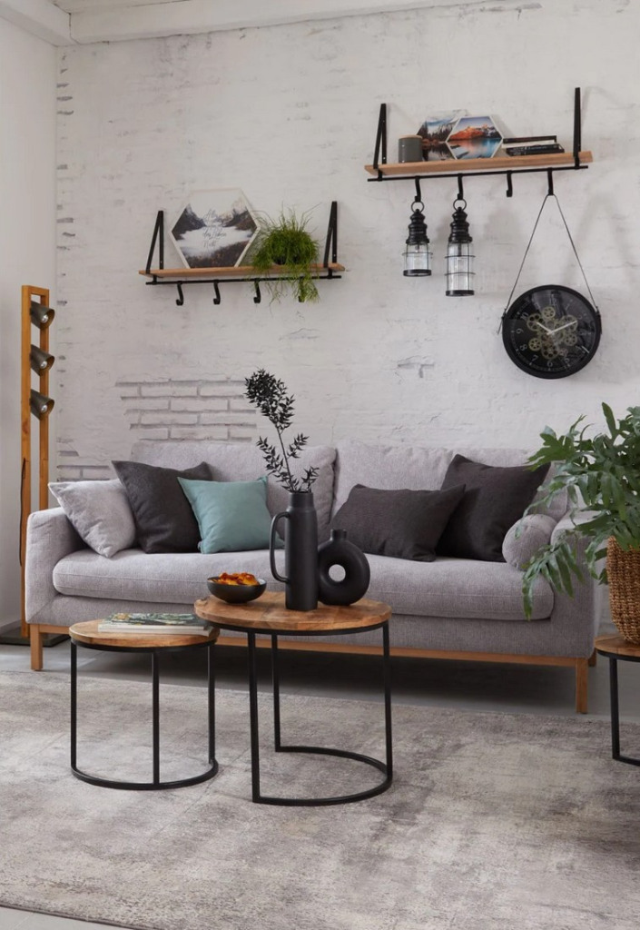 Nástěnná police s háčky Missouri, kov/dřevo | ASKO - NÁBYTEK