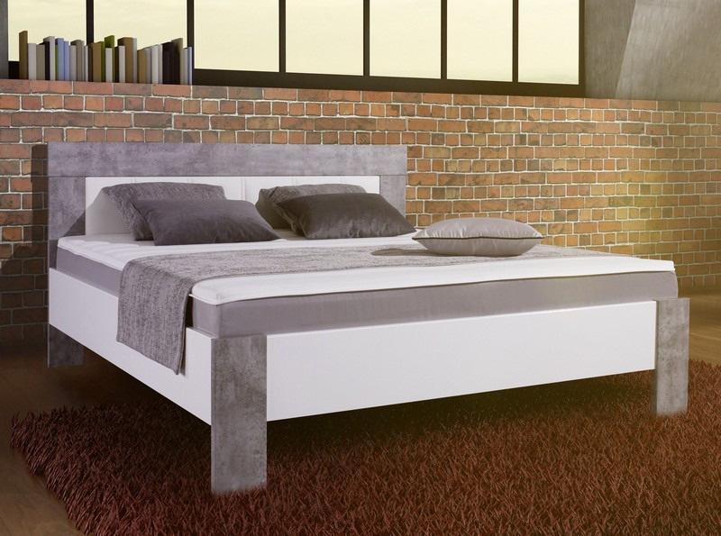 Postel Jule 140x200 cm, bílá/šedý beton | ASKO - NÁBYTEK