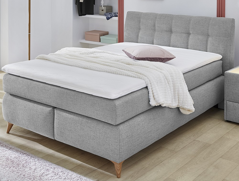 Postel boxspring Nicola 140x200 cm, světle šedá látka | ASKO - NÁBYTEK