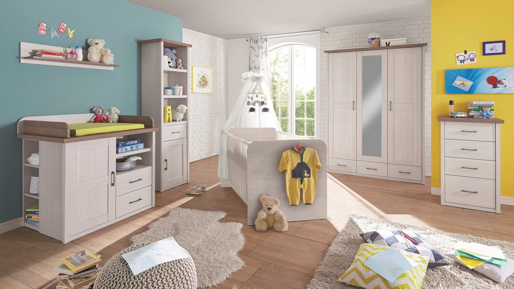 Komoda+přebalovací pult+regál Luca, dub/bělená pinie | ASKO - NÁBYTEK