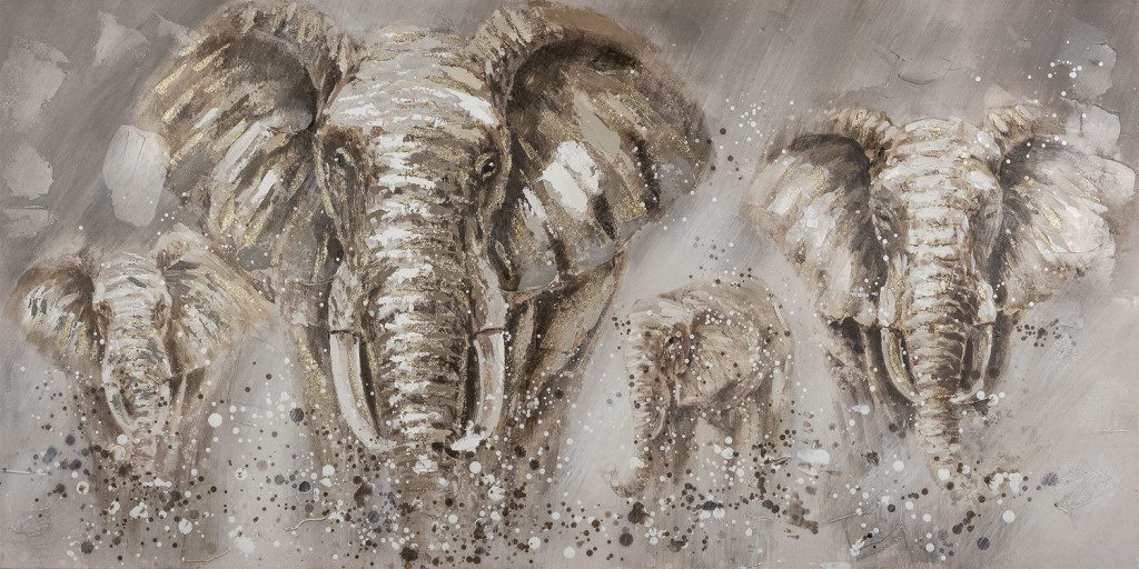 Ručně malovaný obraz Stádo slonů, 140x70 cm | ASKO - NÁBYTEK