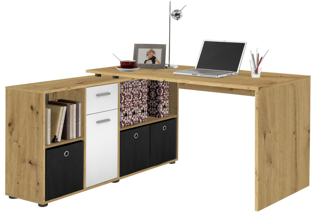Psací stůl s regálem Lex, dub artisan/bílý | ASKO - NÁBYTEK