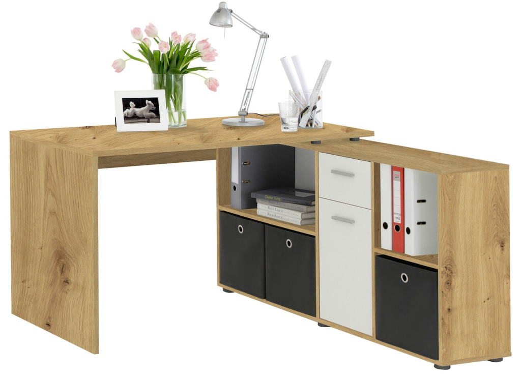 Psací stůl s regálem Lex, dub artisan/bílý | ASKO - NÁBYTEK