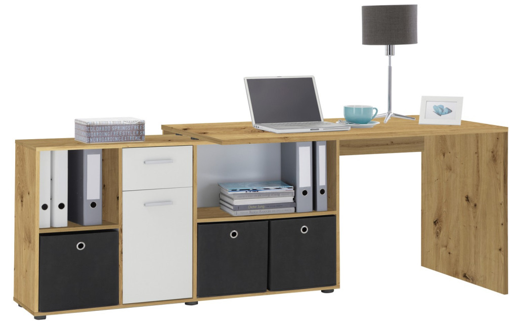 Psací stůl s regálem Lex, dub artisan/bílý | ASKO - NÁBYTEK
