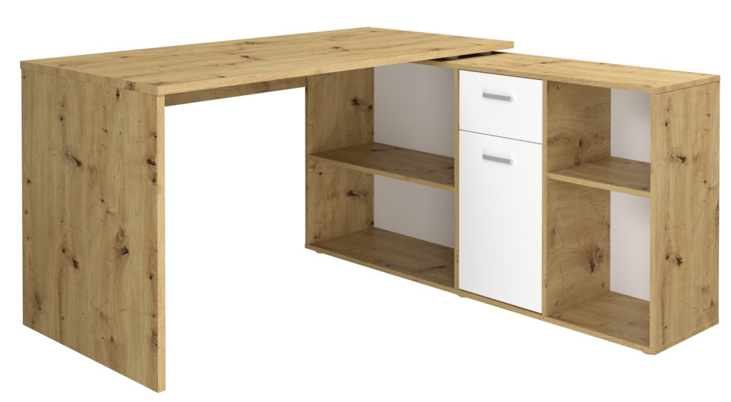 Psací stůl s regálem Lex, dub artisan/bílý | ASKO - NÁBYTEK