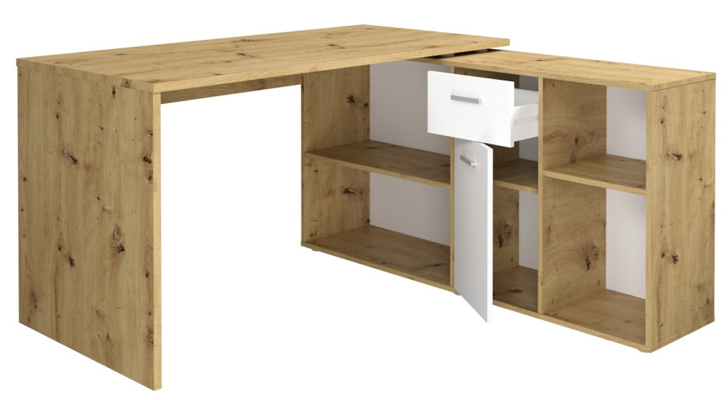 Psací stůl s regálem Lex, dub artisan/bílý | ASKO - NÁBYTEK