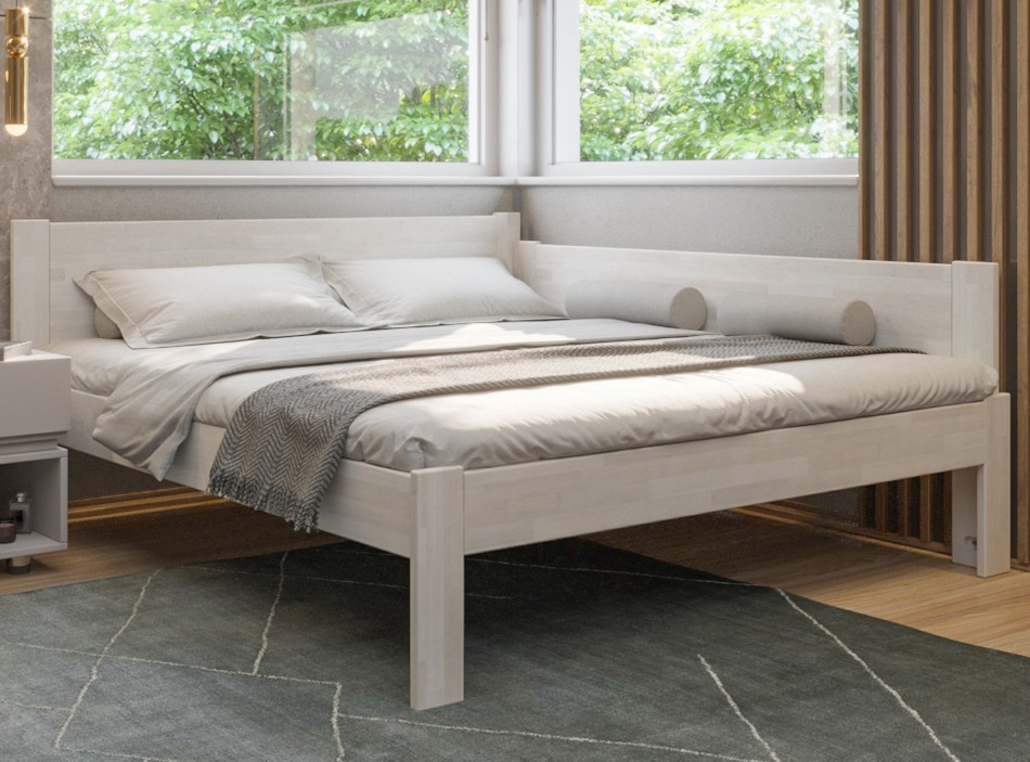 Rohová postel se zástěnou vpravo Fava P 180x200 cm, bělený buk | ASKO ...