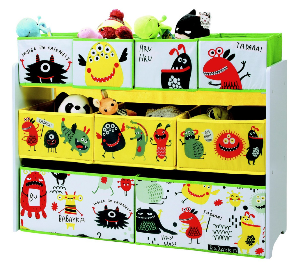 Dětský regál s úložnými boxy Barevné příšerky | ASKO - NÁBYTEK