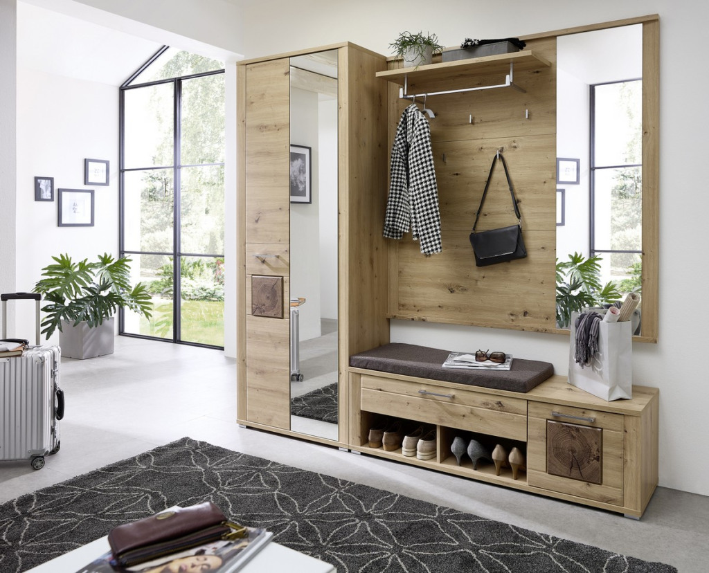 Předsíňový šatní panel se zrcadlem Tira, dub artisan | ASKO - NÁBYTEK