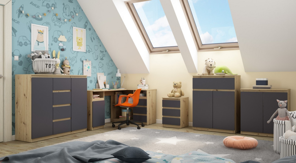 Rohový psací stůl Carlos, dub artisan/grafit | ASKO - NÁBYTEK