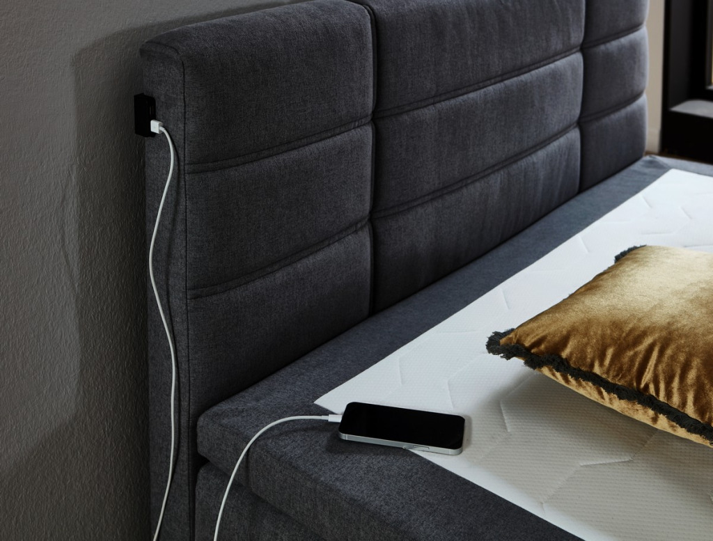 Postel boxspring s osvětlením Jefferson 140x200 cm, antracitová látka ...