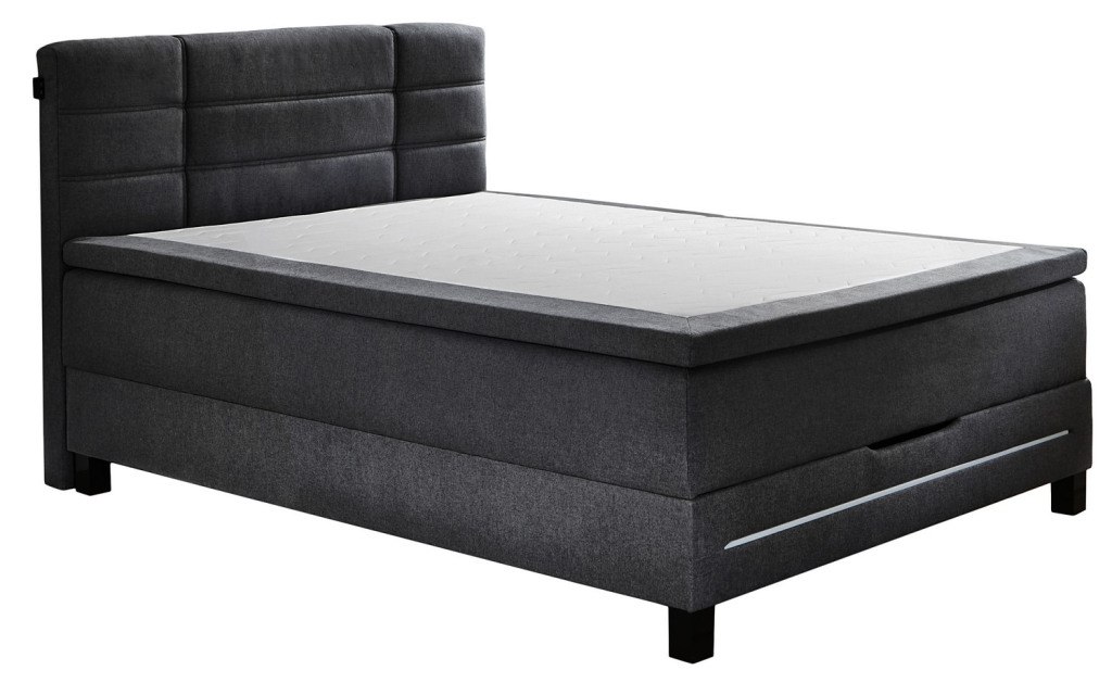 Postel boxspring s osvětlením Jefferson 140x200 cm, antracitová látka ...