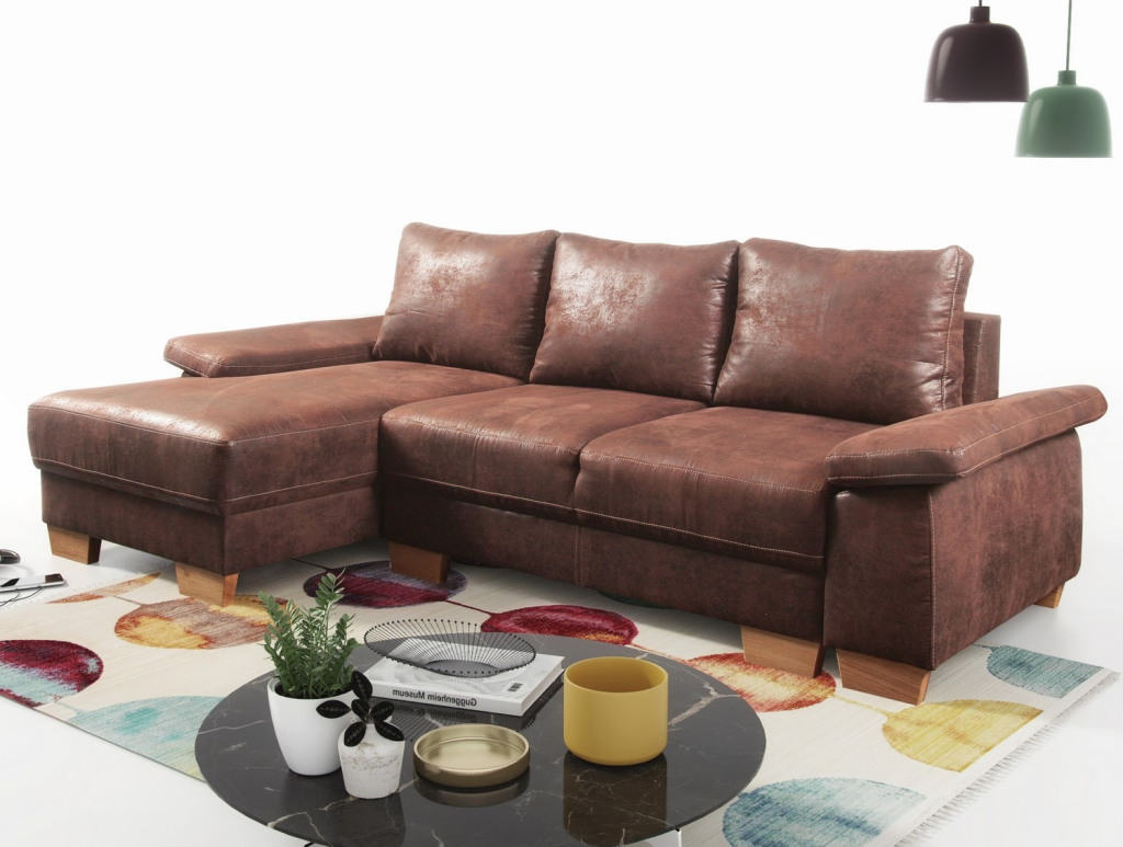 Rohová sedačka Chivas 1B, hnědá vintage látka, levý roh | ASKO - NÁBYTEK