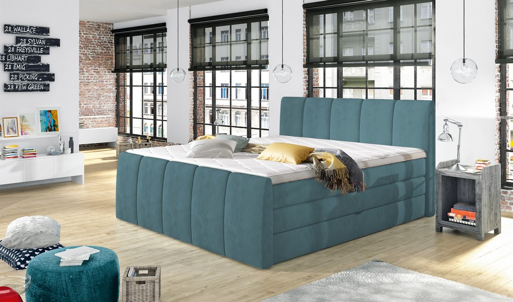 Postel boxspring Fresco 180x200 cm, petrolejová látka | ASKO - NÁBYTEK