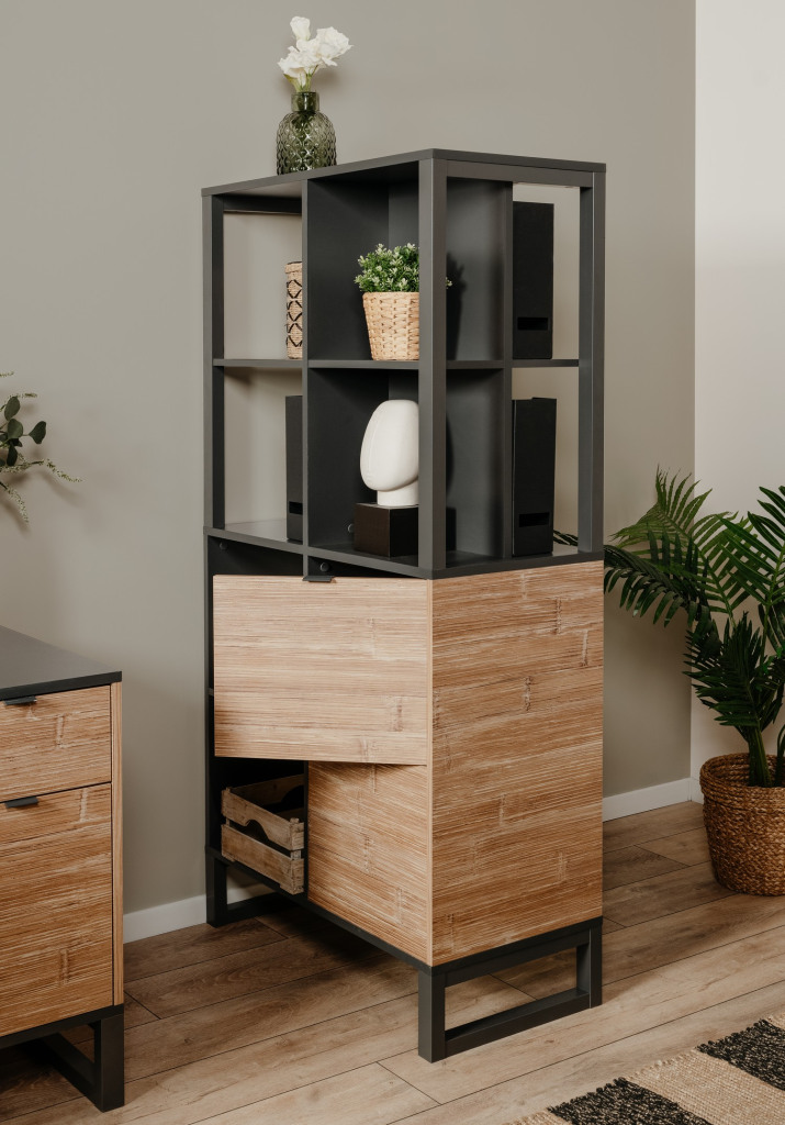 Vysoký úložný regál Sumatra, antracit/bambus | ASKO - NÁBYTEK