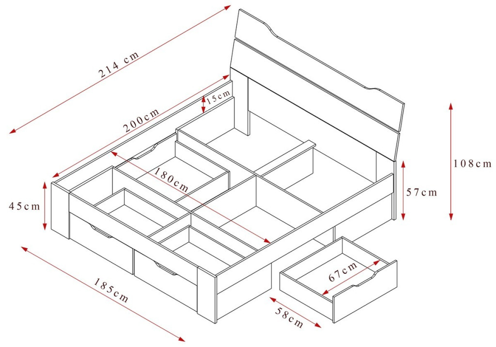 Postel s úložnými zásuvkami Asko 180x200 cm, bílá/vintage optika dřeva ...